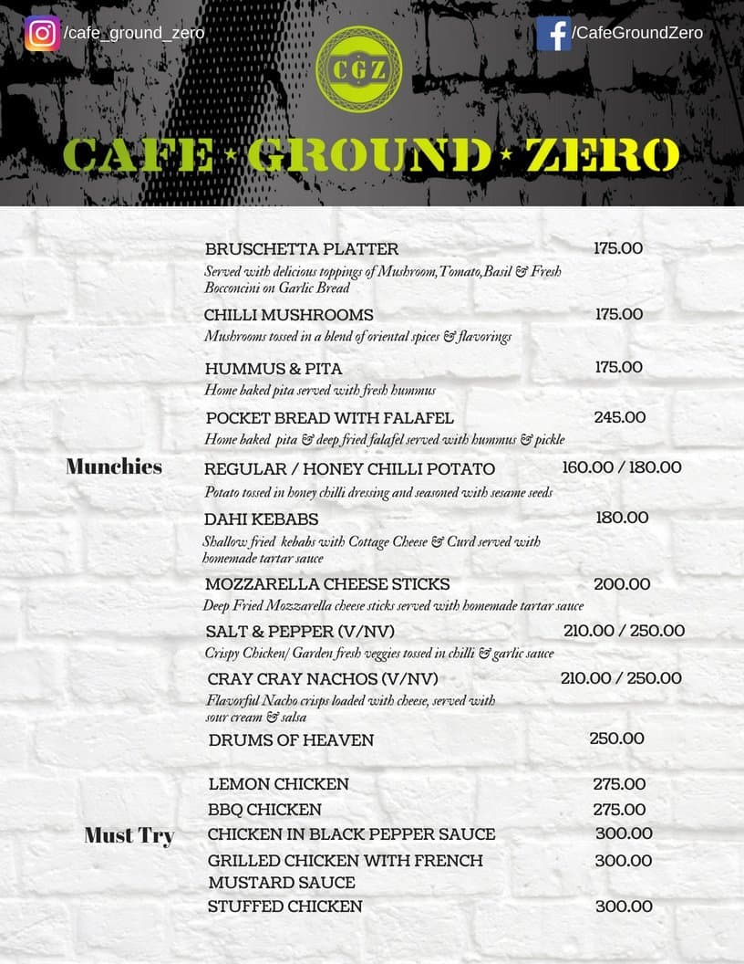 Menu at Cafe Ground Zero, New Delhi, C-6