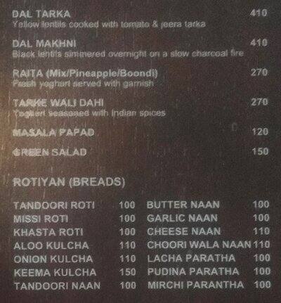 Menu at Zaffran By KASBAH, New Delhi