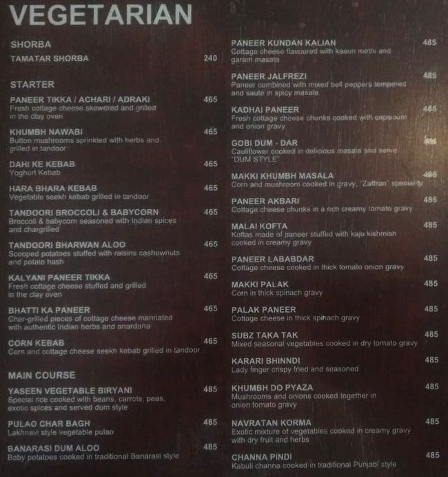 Menu at Zaffran By KASBAH, New Delhi
