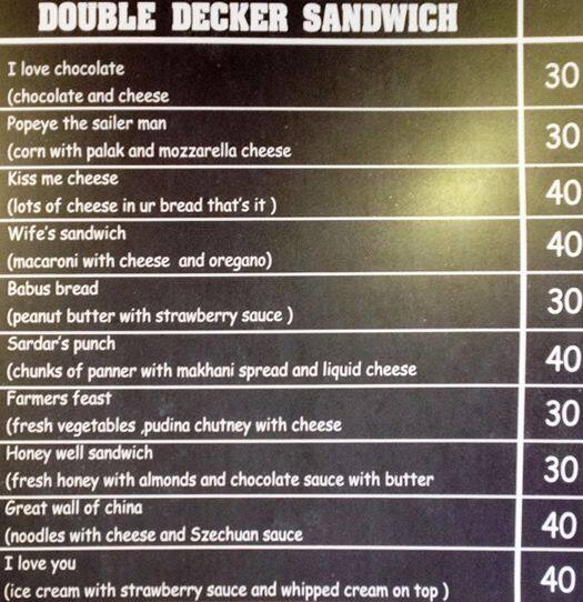 Menu at Double Decker, Bengaluru, 13th Cross