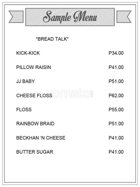 Menu at BreadTalk restaurant, San Juan, 1503 Ortigas Ave