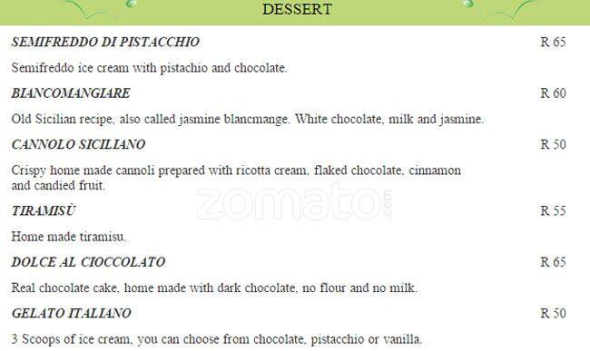 Menu at Il Cappero restaurant, Cape Town, 4 The Fairway