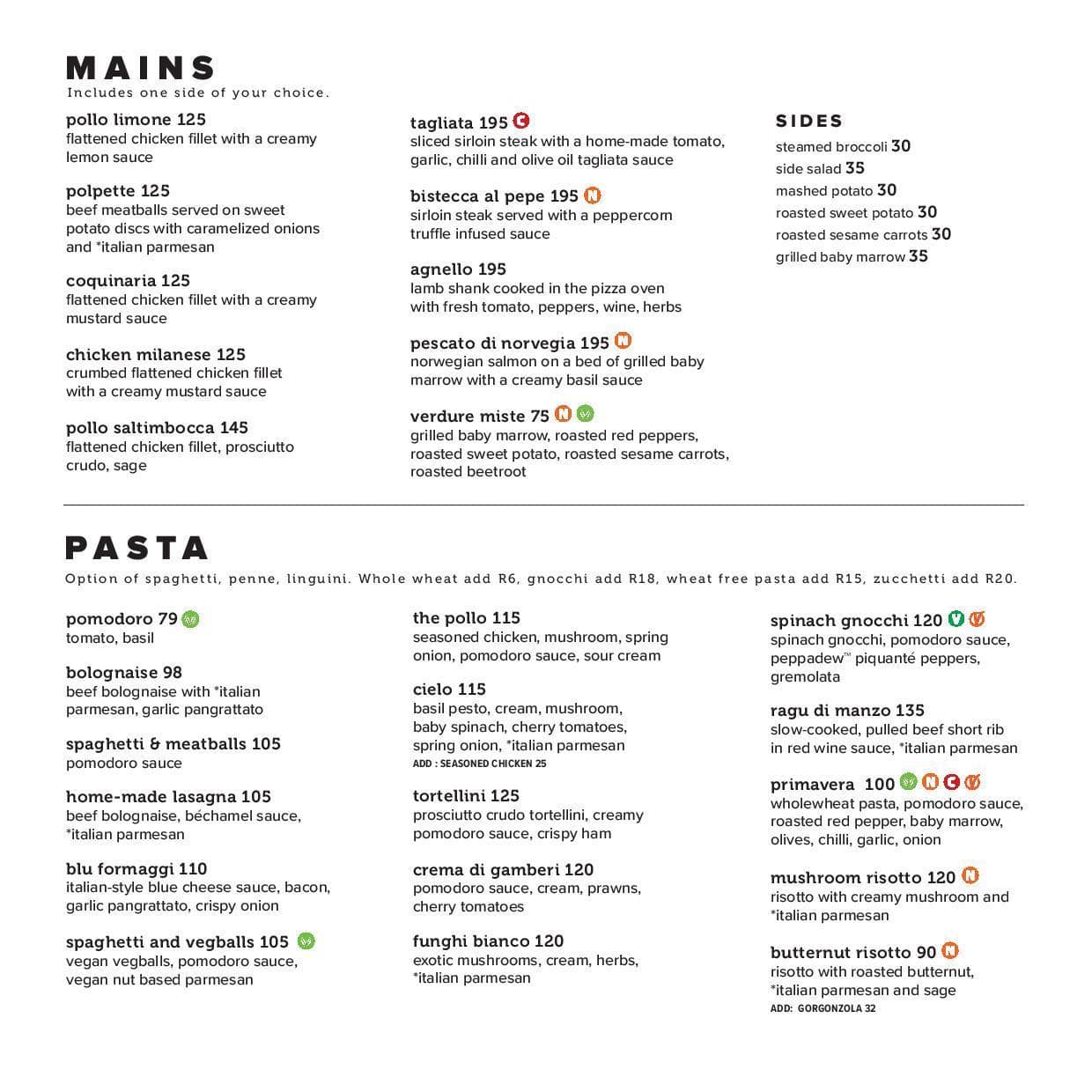 Menu at Col'Cacchio - Montecasino restaurant, Randburg