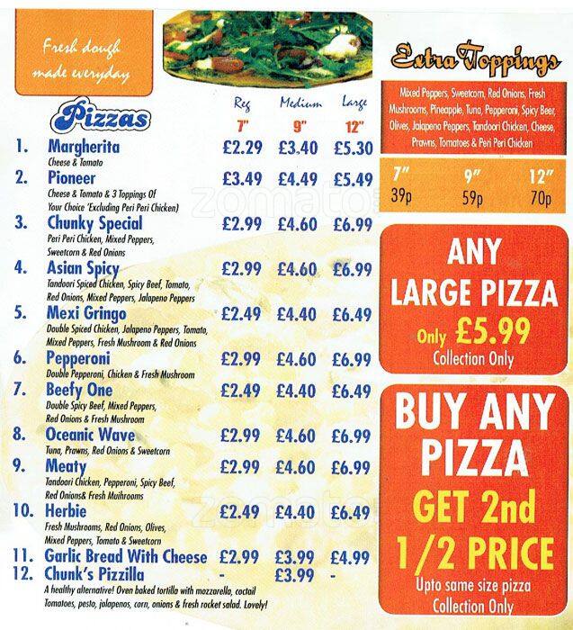 Menu at Chunky Chicken restaurant, Manchester, 789 Rochdale Rd