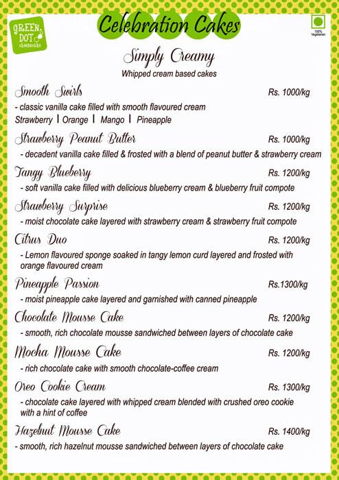 Menu at Green Dot Cheesecake, Chennai, extn of
