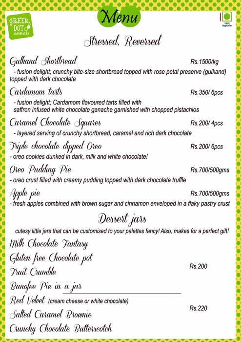 Menu at Green Dot Cheesecake, Chennai, extn of