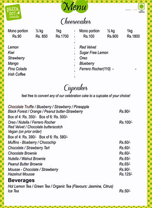 Menu at Green Dot Cheesecake, Chennai, extn of