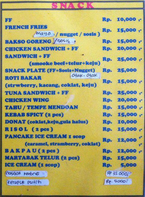 Menu at hotel sukabumi pub & bar, Jakarta