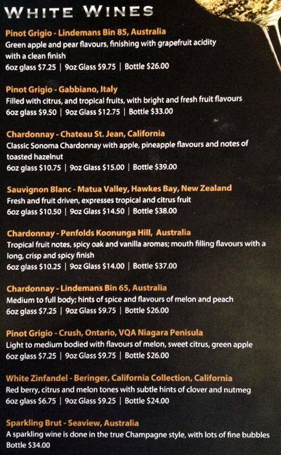 Carta del pub y bar Tin Cup, Oakville