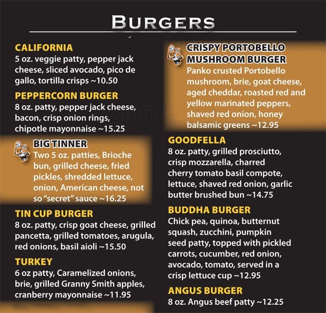 Carta del pub y bar Tin Cup, Oakville