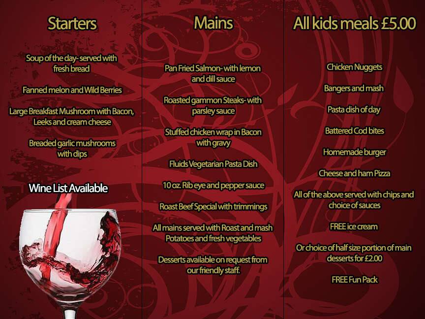 Menu at Fluid restaurant, Belfast