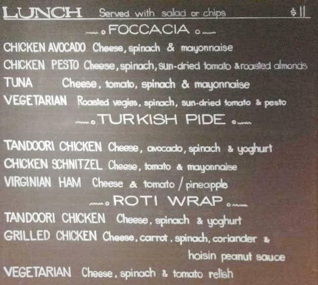 Menu at Cafe Ella, Melbourne, 553 St Kilda Rd