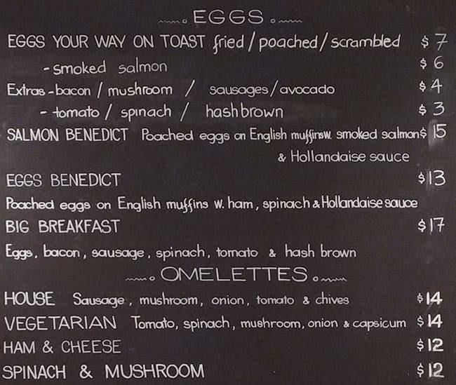 Menu at Cafe Ella, Melbourne, 553 St Kilda Rd