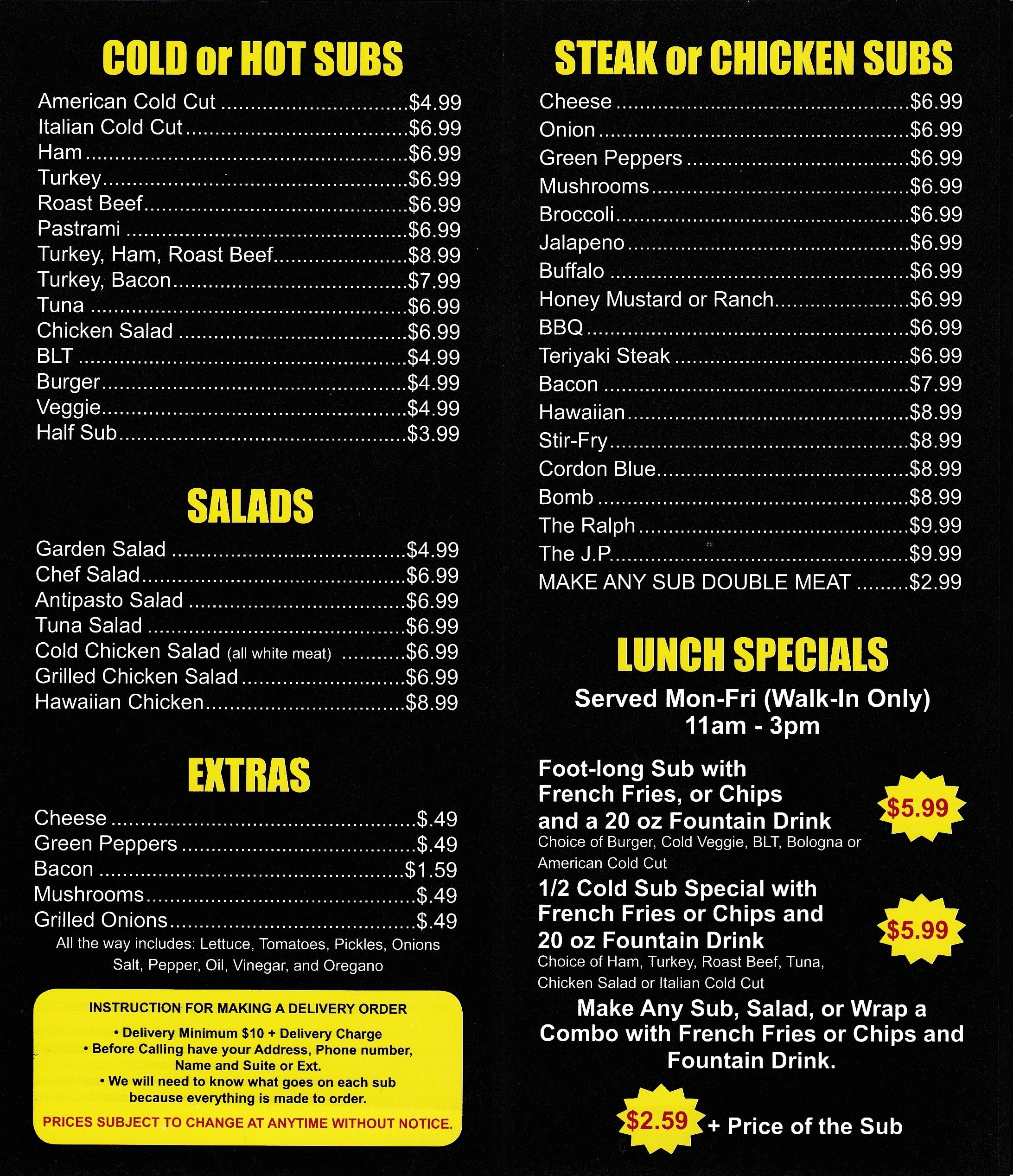 Menu at Substantial Subs restaurant, Miramar, NW 167th St