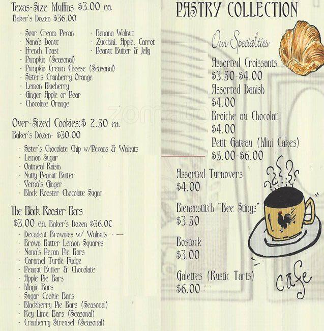 Menu at Black Rooster Bakery, Fort Worth, Forest Park Blvd