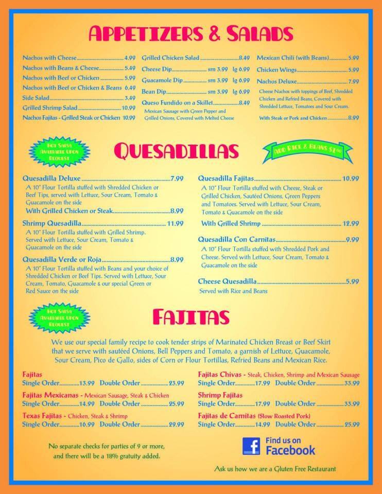 Menu at La Quesadilla restaurant, Saint John