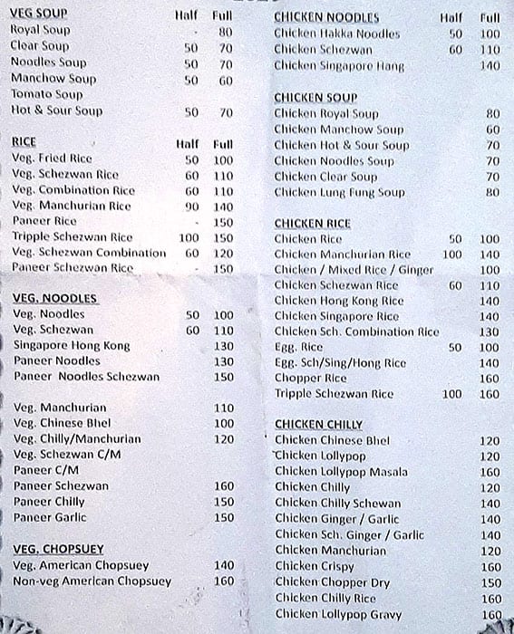 Menu at Karan Chinese Corner, Mumbai