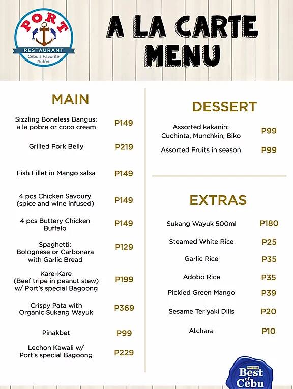 Menu at Port Restaurant - Waterfront Cebu City Hotel & Casino, Cebu City