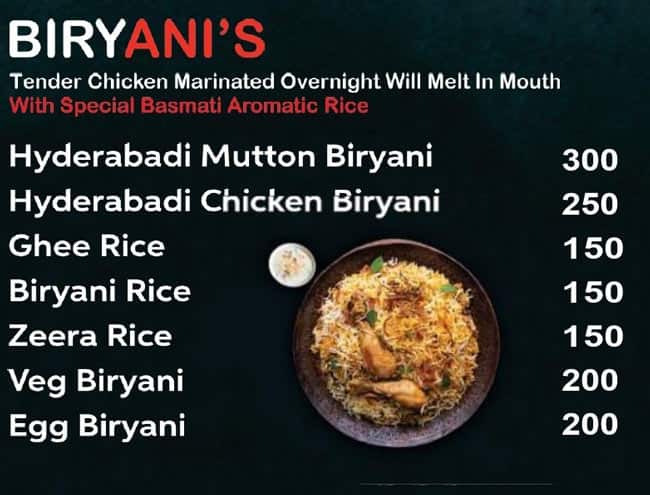 Menu of Biryani World, BTM, Bangalore