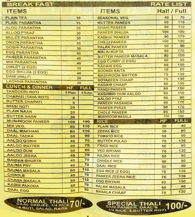 Menu of Mehak Restaurant, Sector 22, Noida