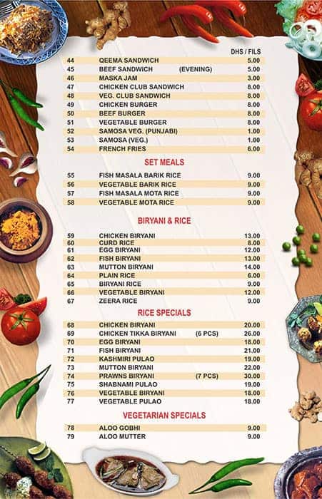 Menu at Ashrafi Restaurant, Dubai, ashrafi restaurant