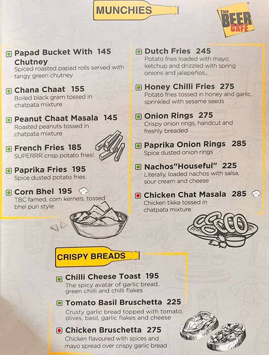 Menu of The Beer Cafe, Neemrana, Neemrana