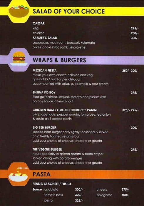 Menu at Kenilworth Hotel, Kolkata, Kolkata