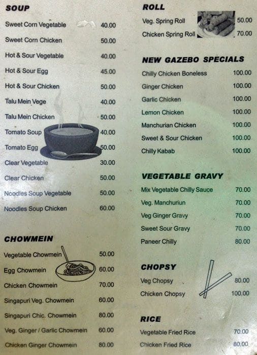 Menu at Gazebo, New Delhi