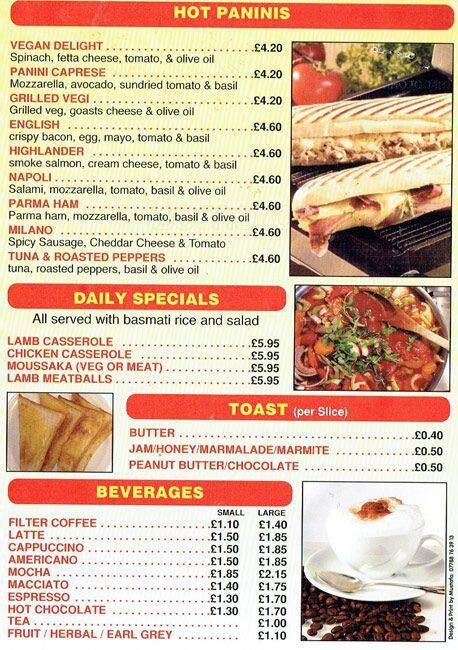 Menu at Studio Coffee Bar, London