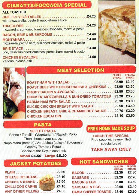 Menu at Studio Coffee Bar, London