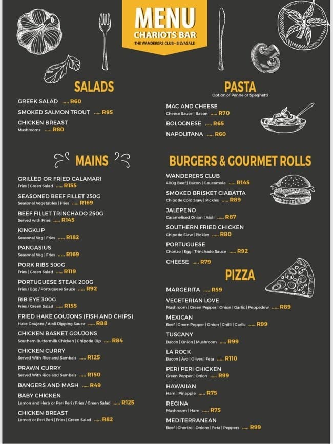 Chariots Bar Menu, Menu untuk Chariots Bar, Illovo, Sandton - Zomato SA