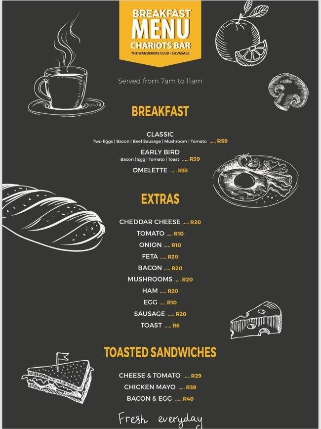 Menu at The Wanderers Club, Sandton