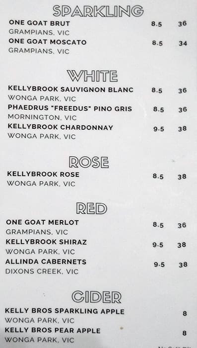 Menu at Beasley's Nursery & Tea House restaurant, Warrandyte