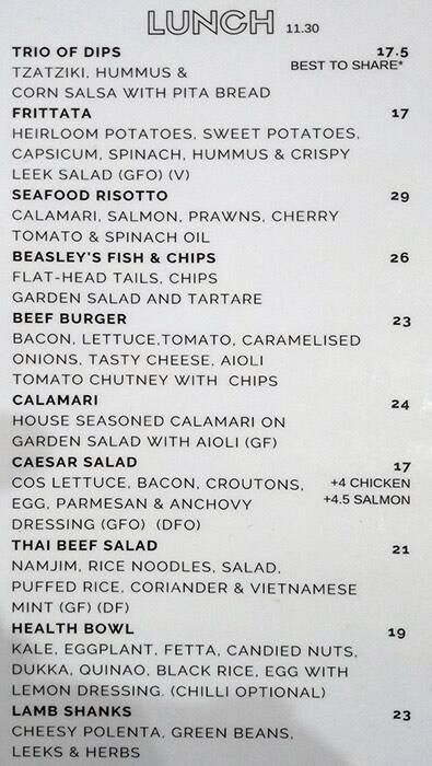 Menu at Beasley's Nursery & Tea House restaurant, Warrandyte