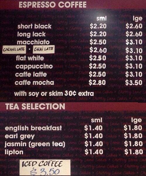 Menu at Cherry Lane Cakes Chatswood, Chatswood