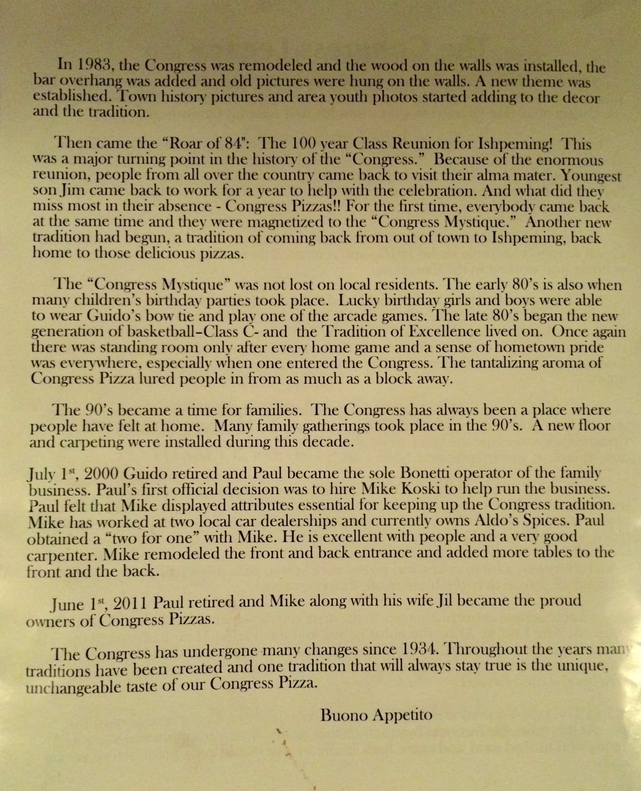 Menu at Congress Pizza pizzeria, Ishpeming