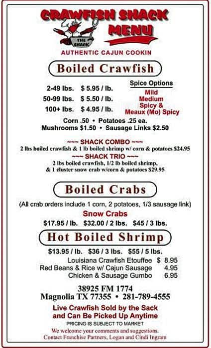 Crawfish Shack Menu, Menu for Crawfish Shack, Magnolia, Houston ...