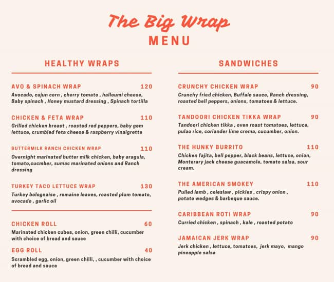 Menu of The Big Wrap, Sector 5, Salt Lake, Kolkata