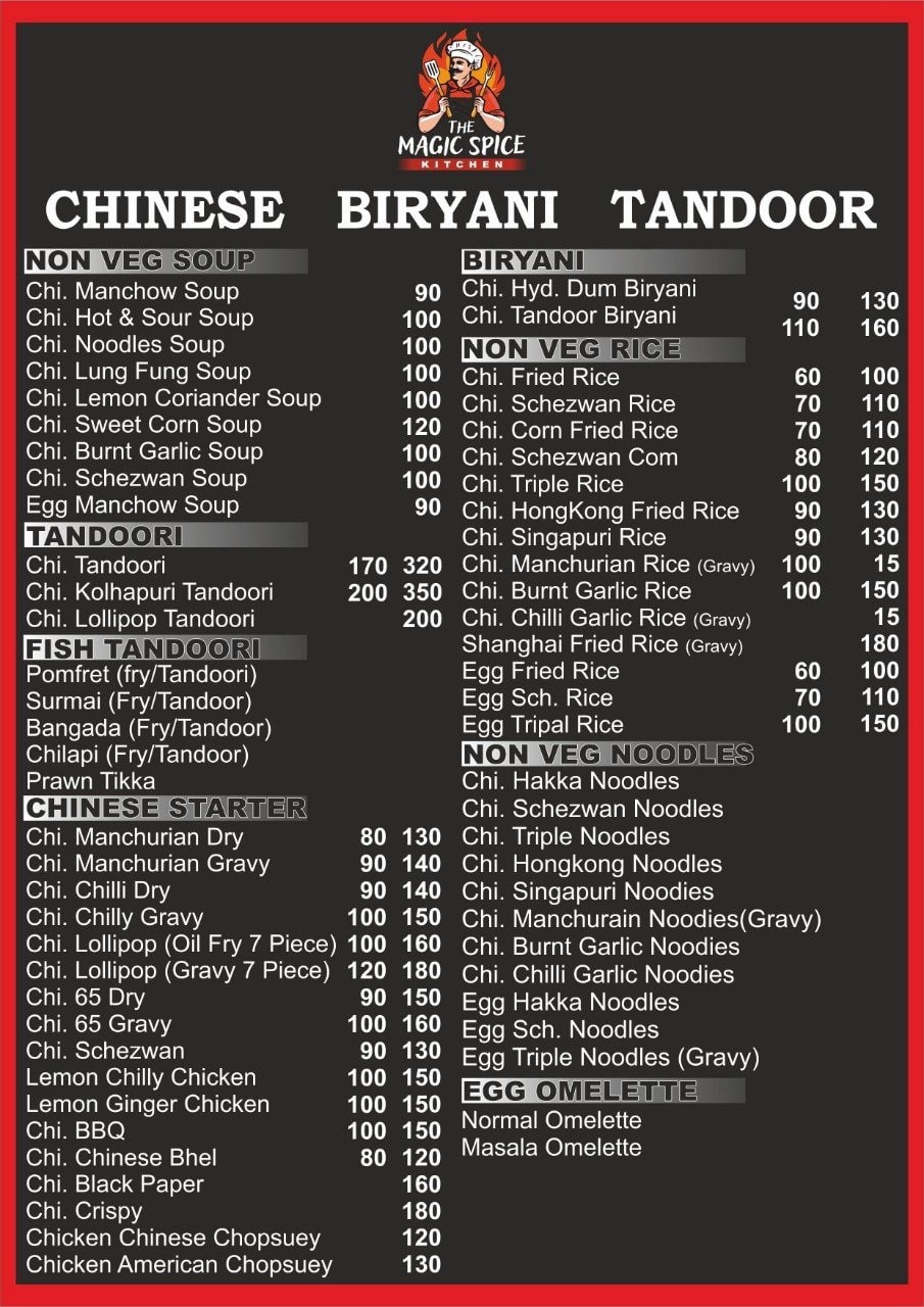 Menu of The Magic Spice, Ghorpadi, Pune