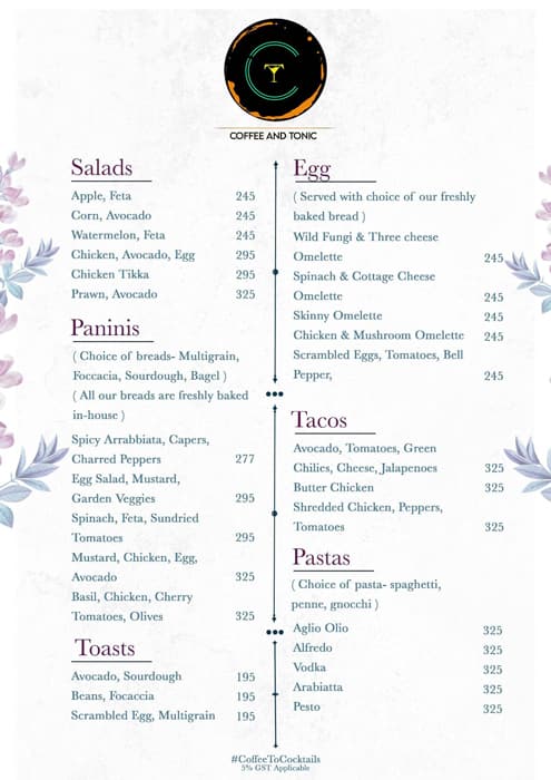 Menu of Coffee And Tonic, New Town, Kolkata