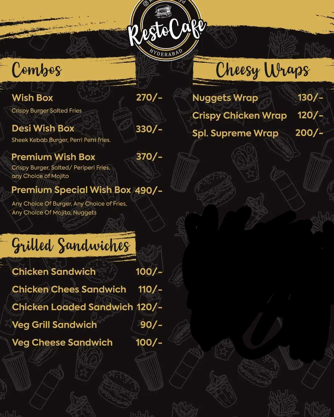 Menu of Resto Cafe, Masab Tank, Hyderabad