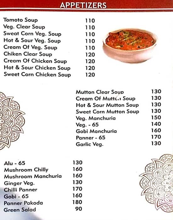 Menu of Bombay Restaurant - Dabagardens, Allipuram, Vizag