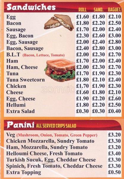 Menu at Enjoy Cafe, London, 64 Stamford Hill