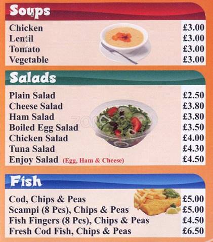 Menu at Enjoy Cafe, London, 64 Stamford Hill
