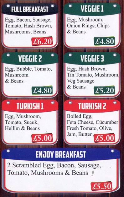 Menu at Enjoy Cafe, London, 64 Stamford Hill