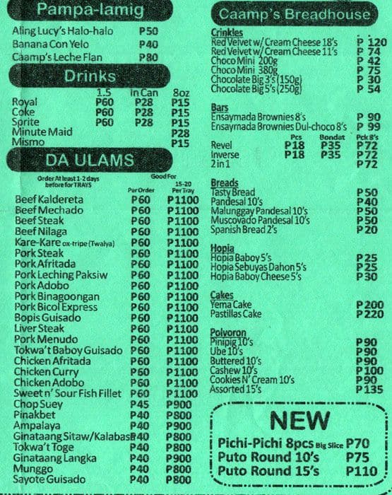 Menu at Aling Lucy's Panciteria restaurant, Las Pinas, Alabang Zapote Road