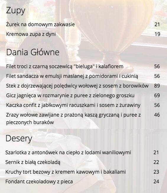 Menu at Restauracja Delicja Polska restaurant, Warsaw