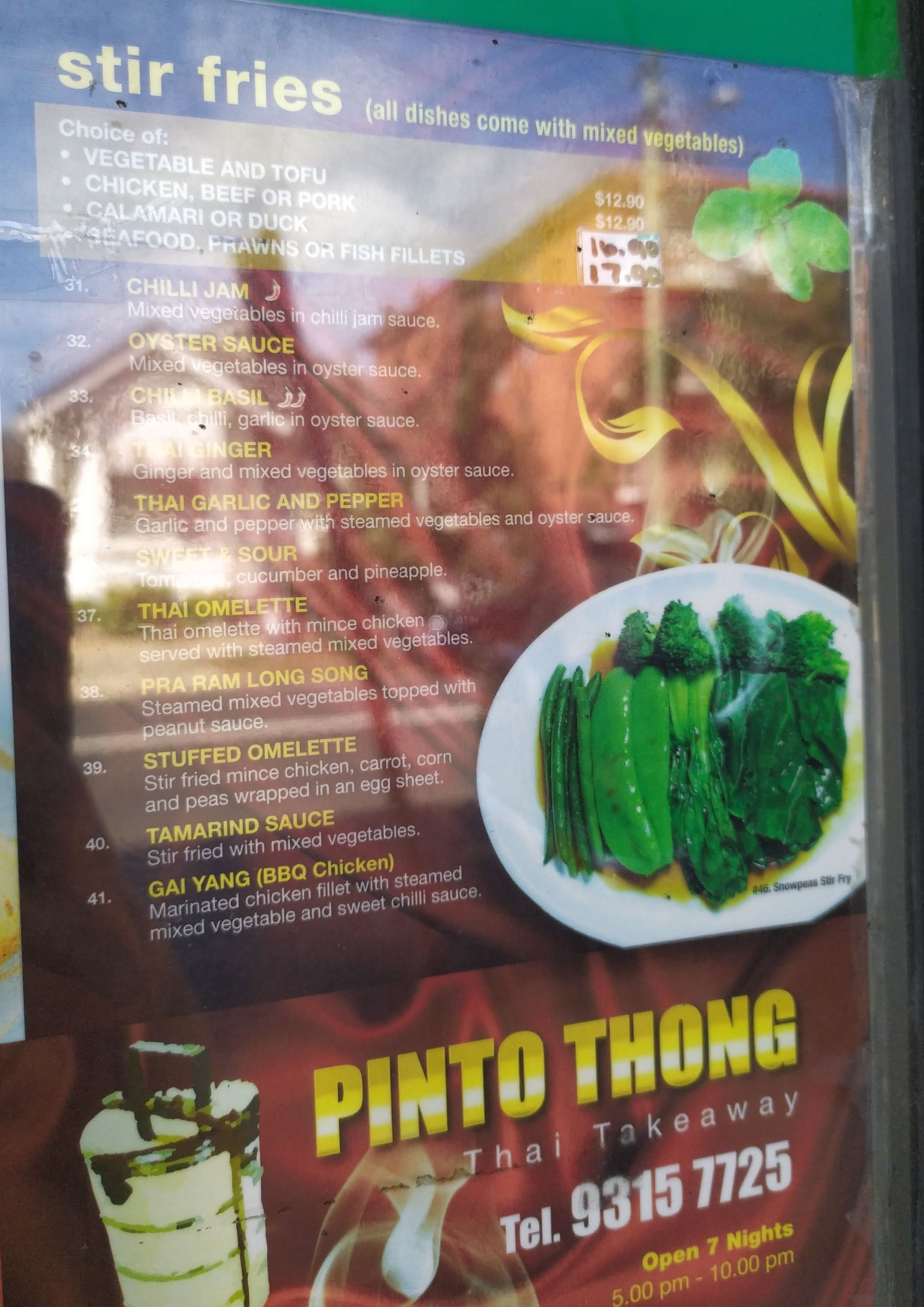 Menu at Pinto Thong Thai Restaurant, Clovelly