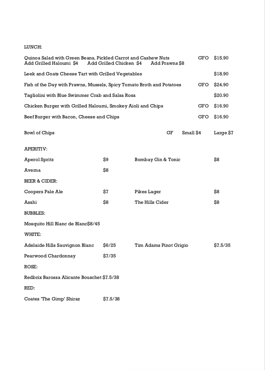 Menu at Royston Park Cafe., Royston Park, 59A Battams Rd