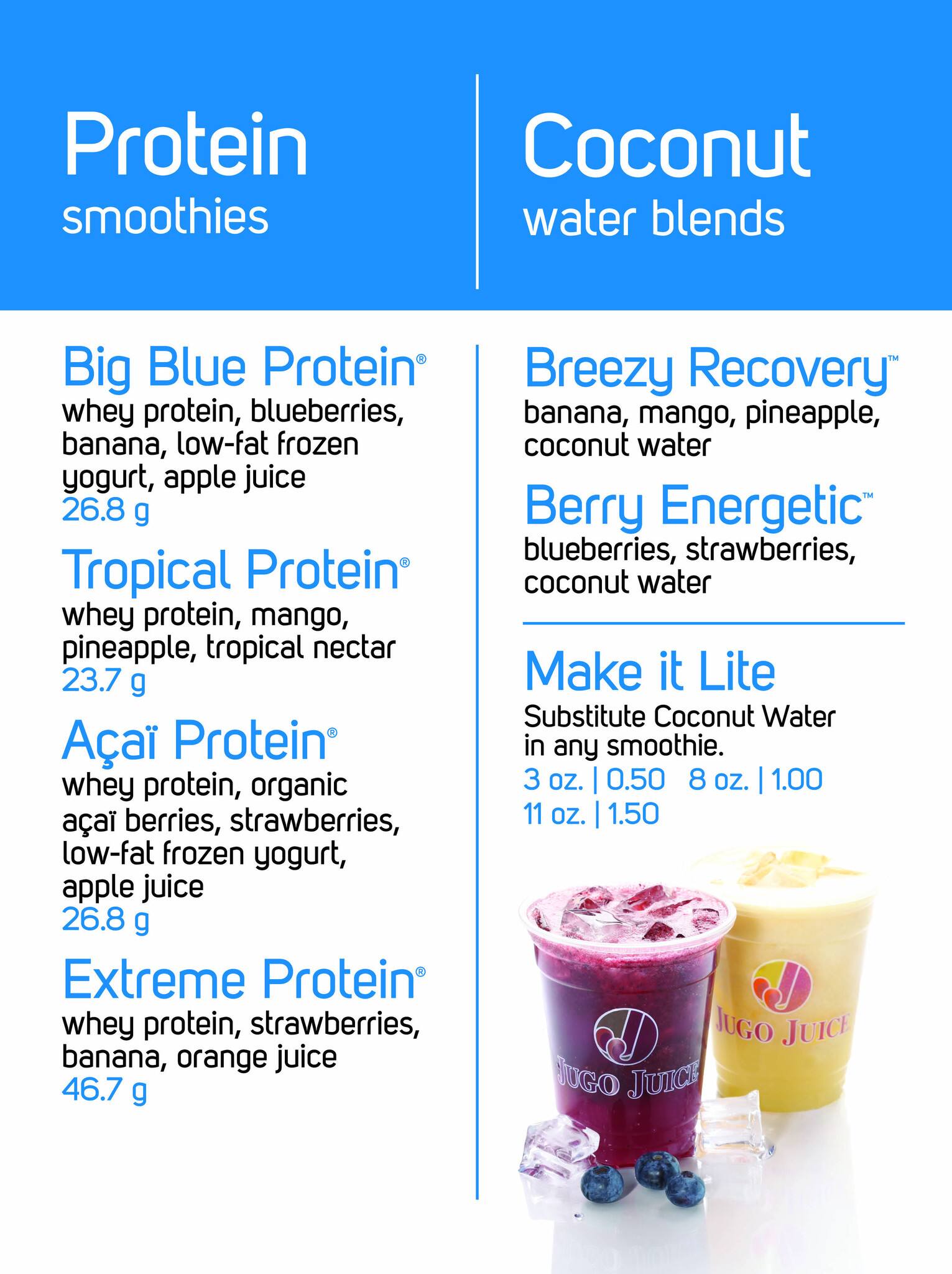 Menu at Jugo Juice pub & bar, Edmonton, 102 St NW #270